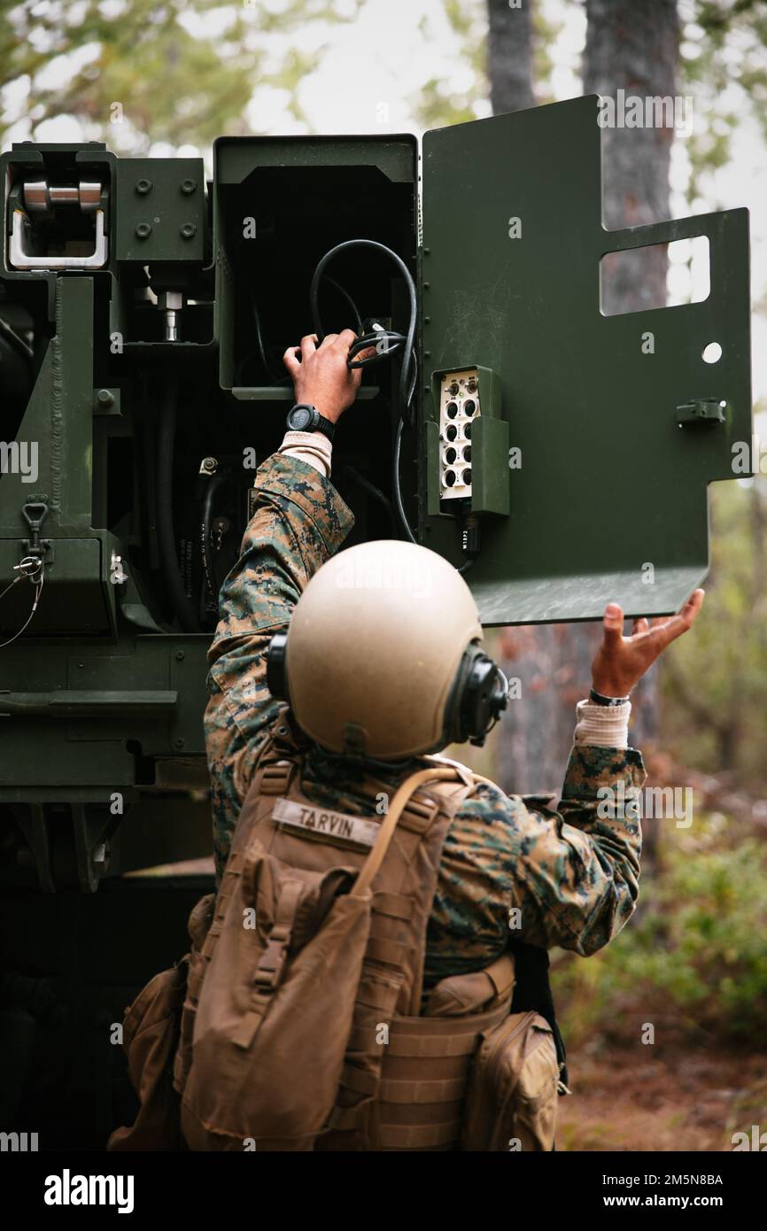 U.S. Marine Corps Lance Cpl. Luke Tarvin, field artillery cannoneer ...
