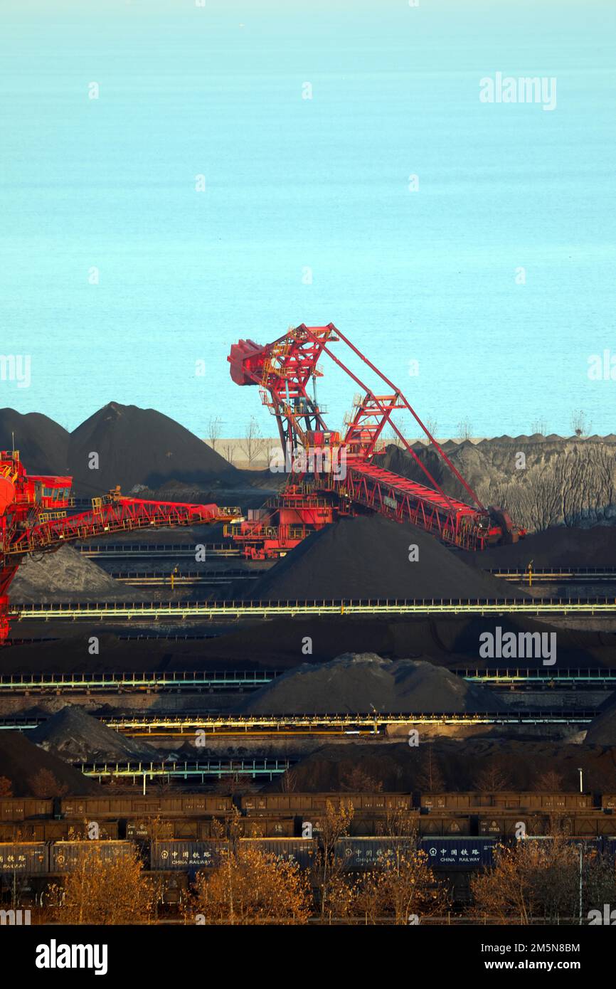 Aerial photo shows the busy scene of Rizhao Port in Rizhao City, east ...