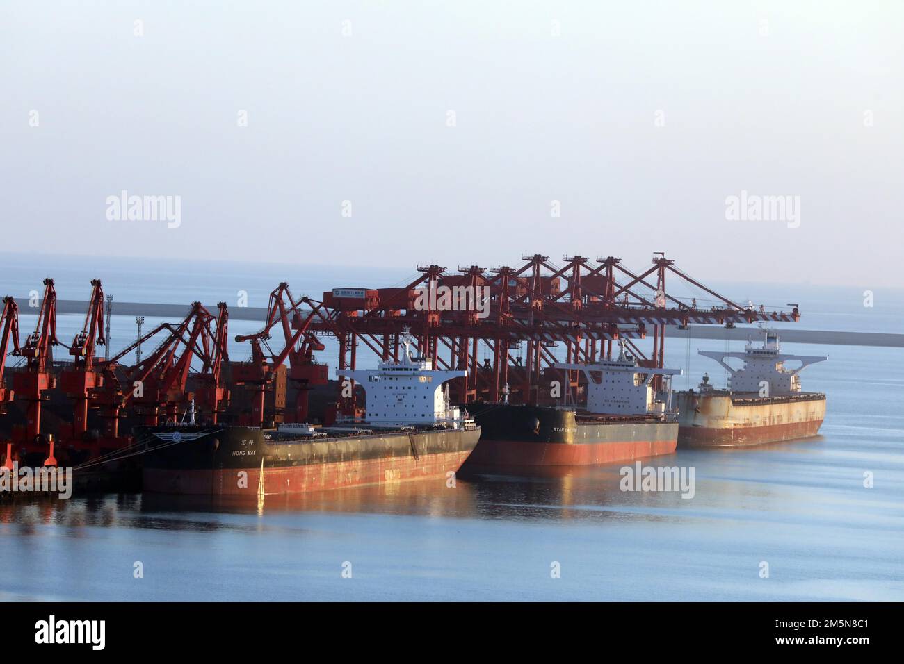 Aerial photo shows the busy scene of Rizhao Port in Rizhao City, east ...