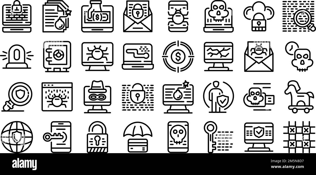 Fraud icons set. Outline set of fraud vector icons for web design ...