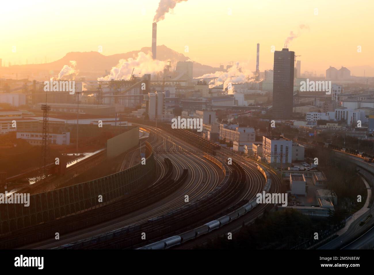 Aerial photo shows the busy scene of Rizhao Port in Rizhao City, east ...