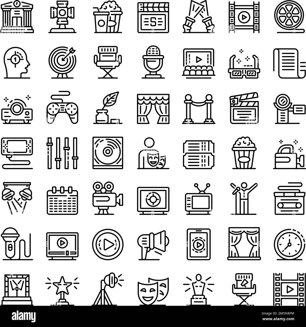 Stage director icons set. Outline set of stage director vector icons ...