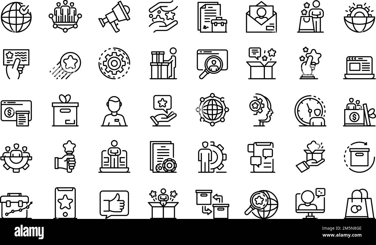 Product manager icons set. Outline set of product manager vector icons ...