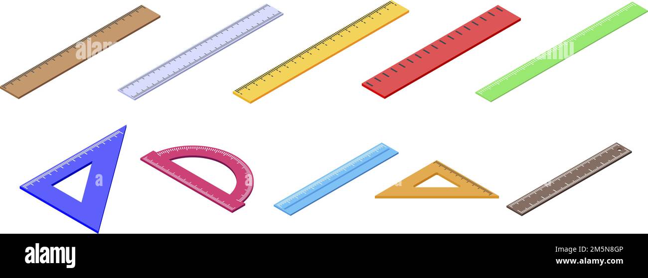 Ruler icons set. Isometric set of ruler vector icons for web design ...