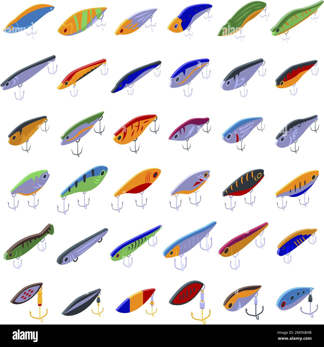Fish bait icons set. Isometric set of fish bait vector icons for web ...