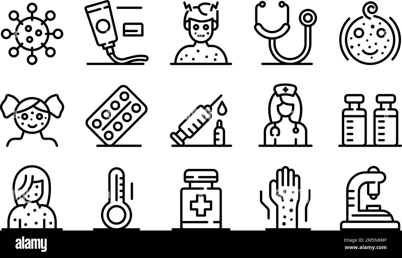 Chicken pox icons set. Outline set of chicken pox vector icons for web ...