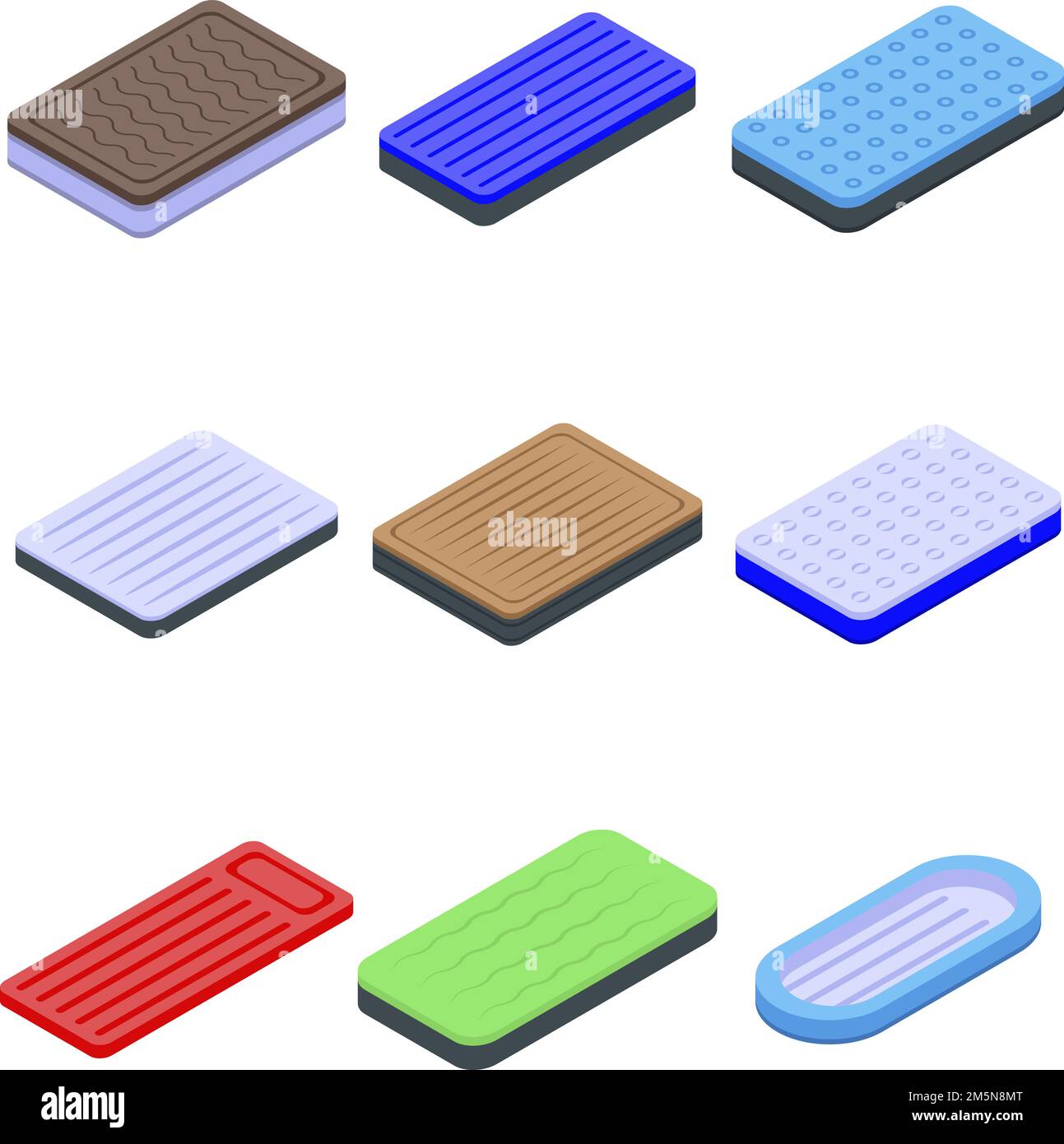 Inflatable mattress icons set. Isometric set of inflatable mattress ...