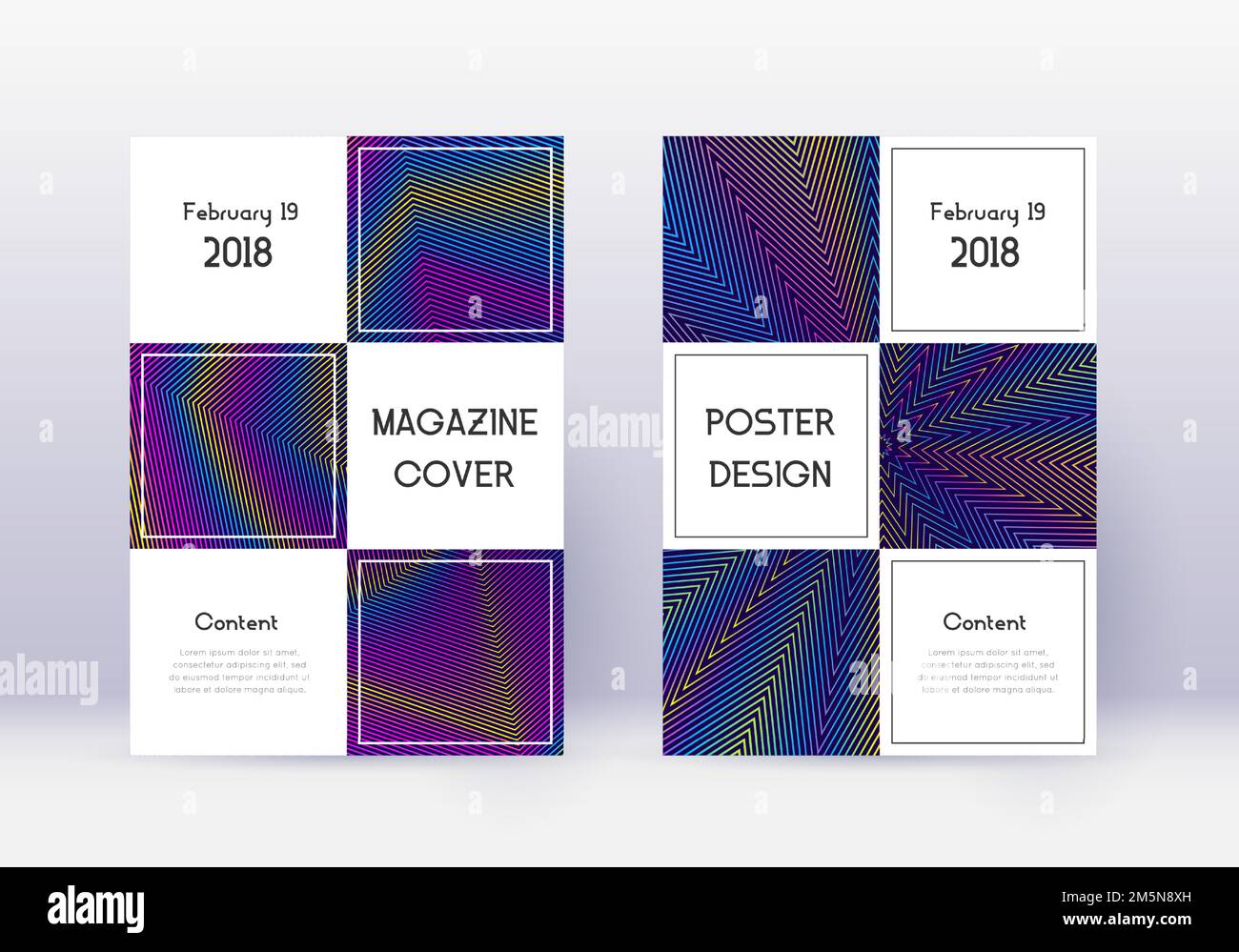 Business cover design template set. Rainbow abstract lines on dark blue ...