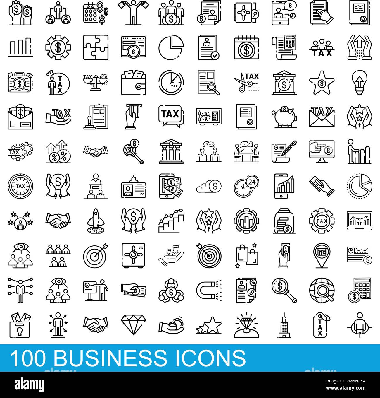 100 business icons set. Outline illustration of 100 business icons ...
