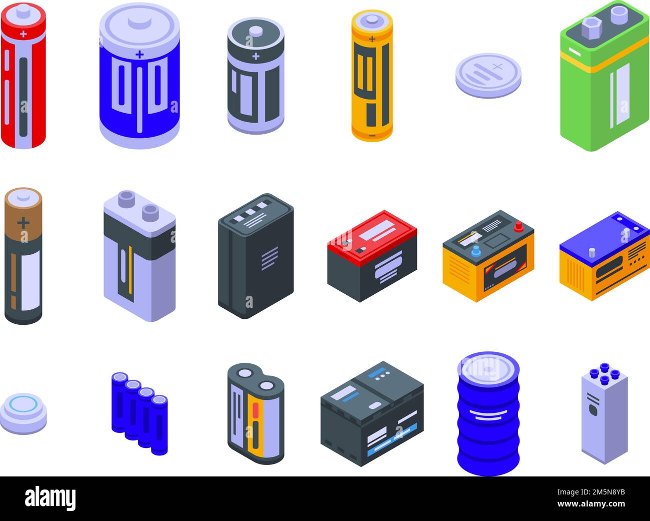 Battery icons set. Isometric set of battery vector icons for web design ...