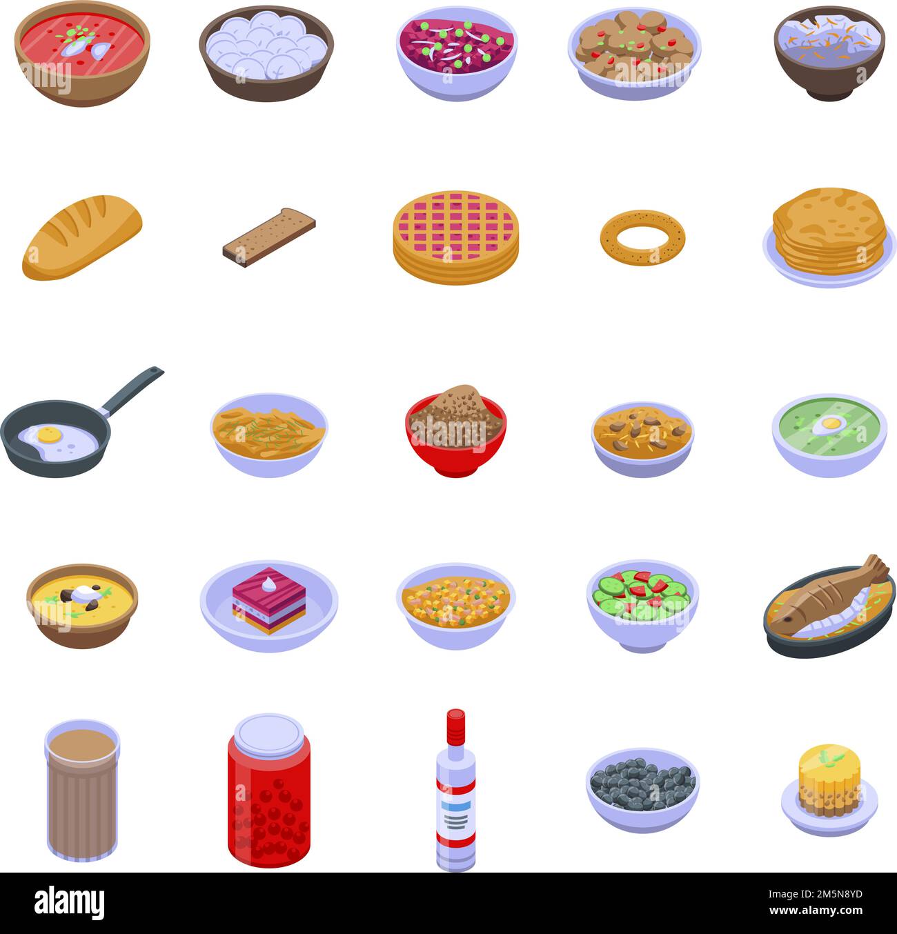 Russian cuisine icons set. Isometric set of russian cuisine vector icons for web design isolated ...