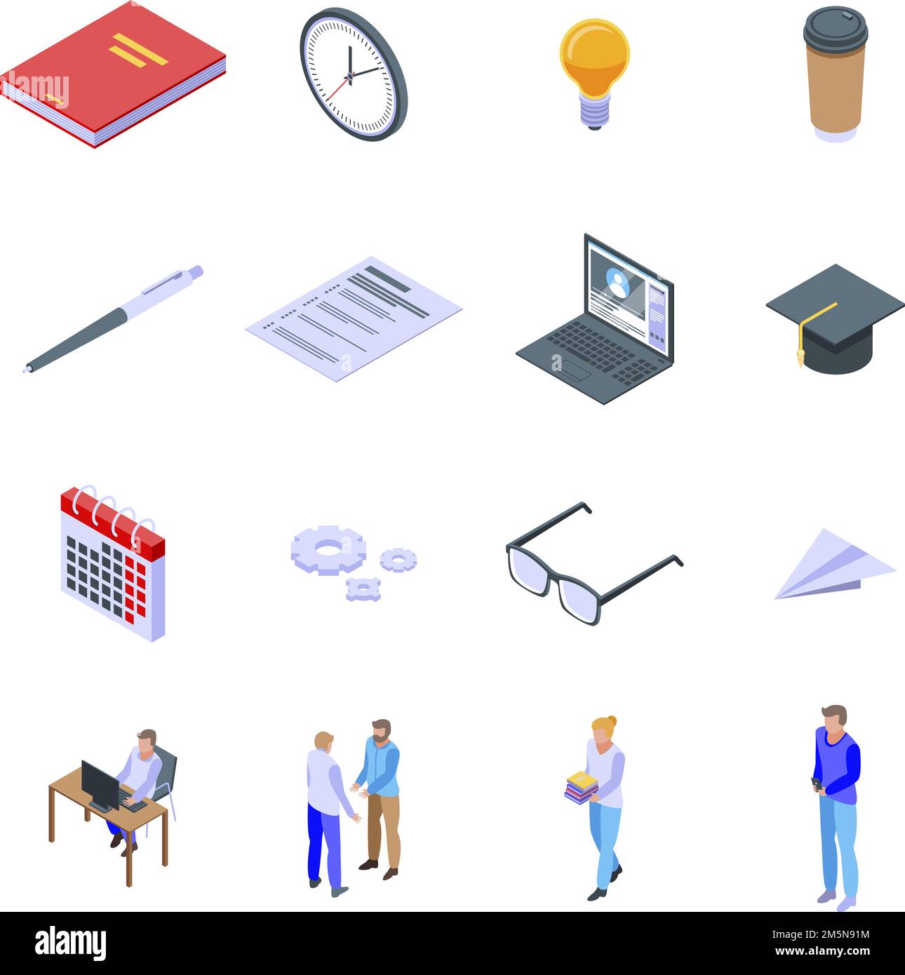 Preparation for exams icons set. Isometric set of preparation for exams ...