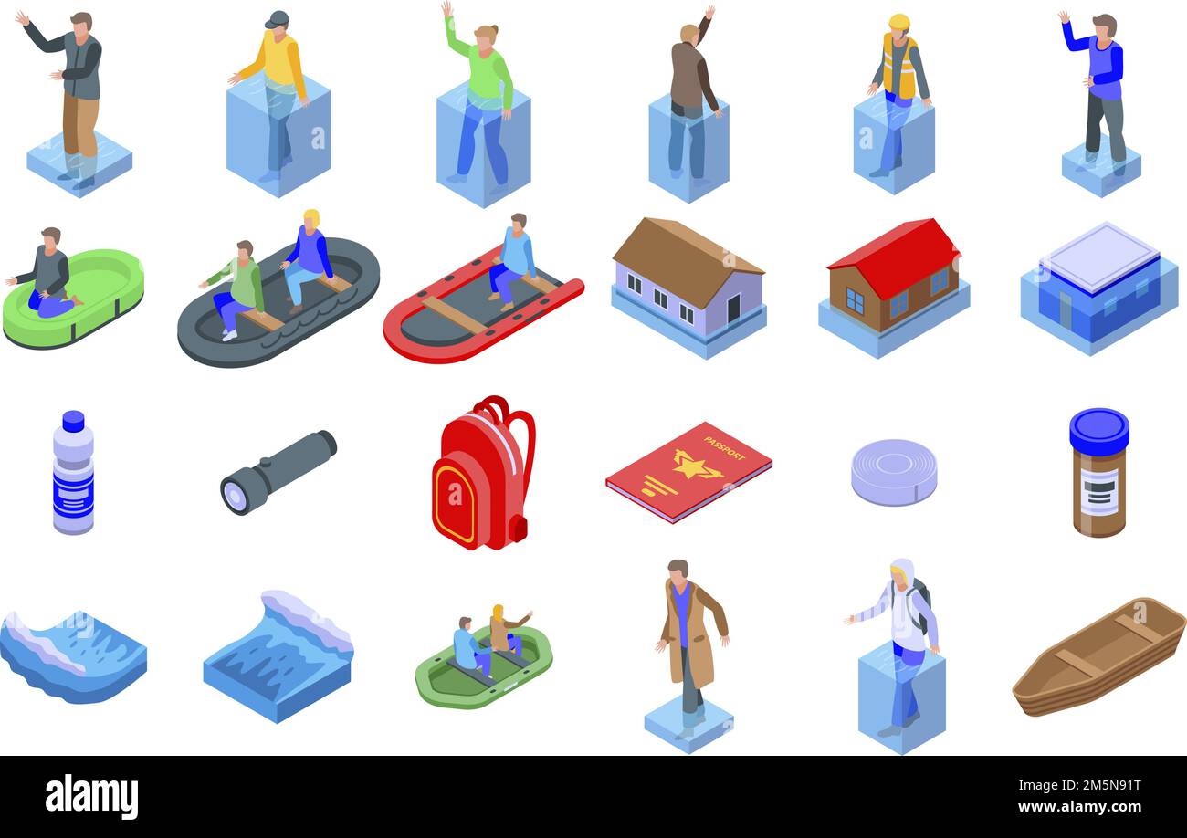 Flood Icons Set Isometric Set Of Flood Vector Icons For Web Design