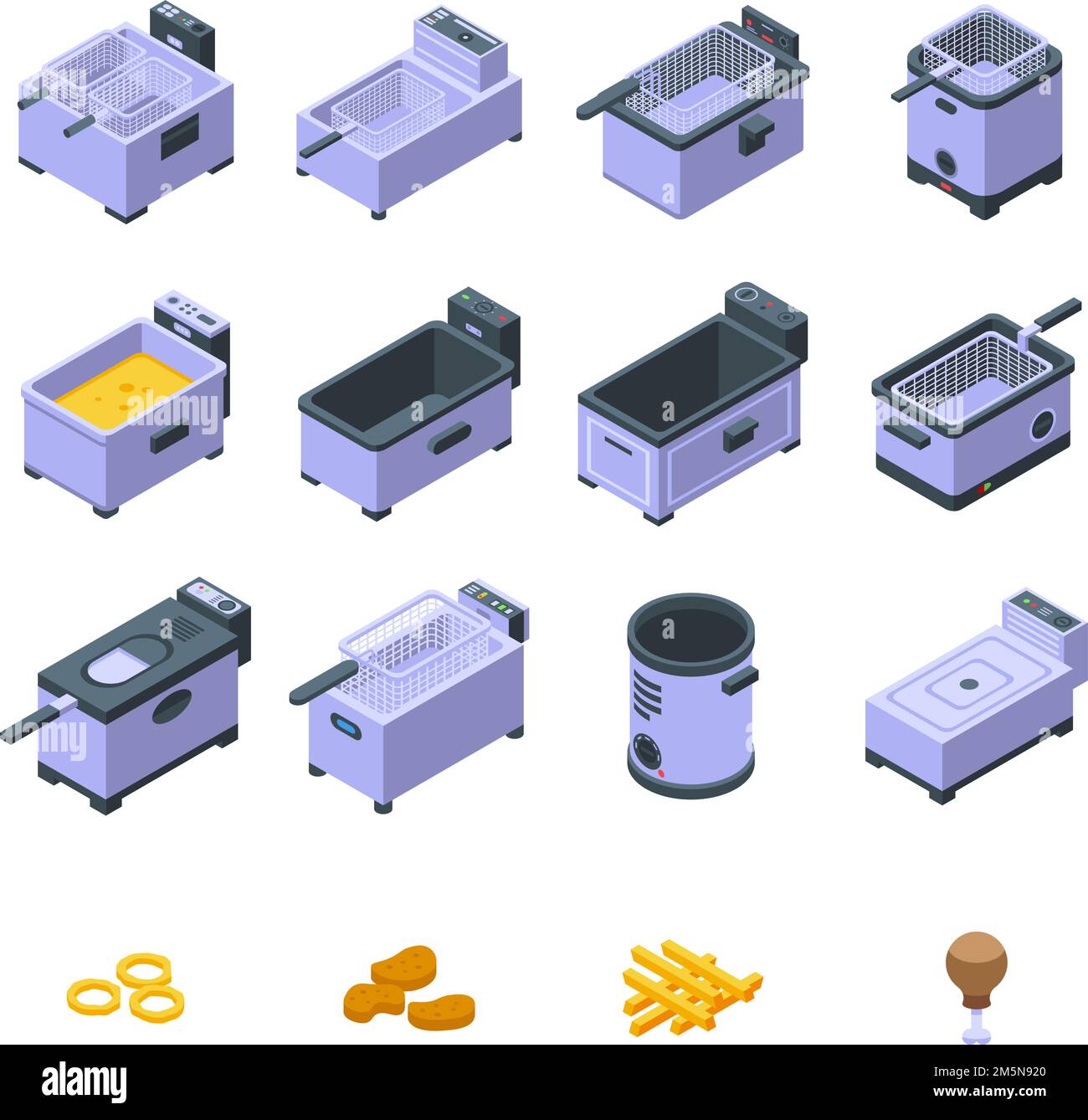 Deep fryer icons set. Isometric set of deep fryer vector icons for web ...