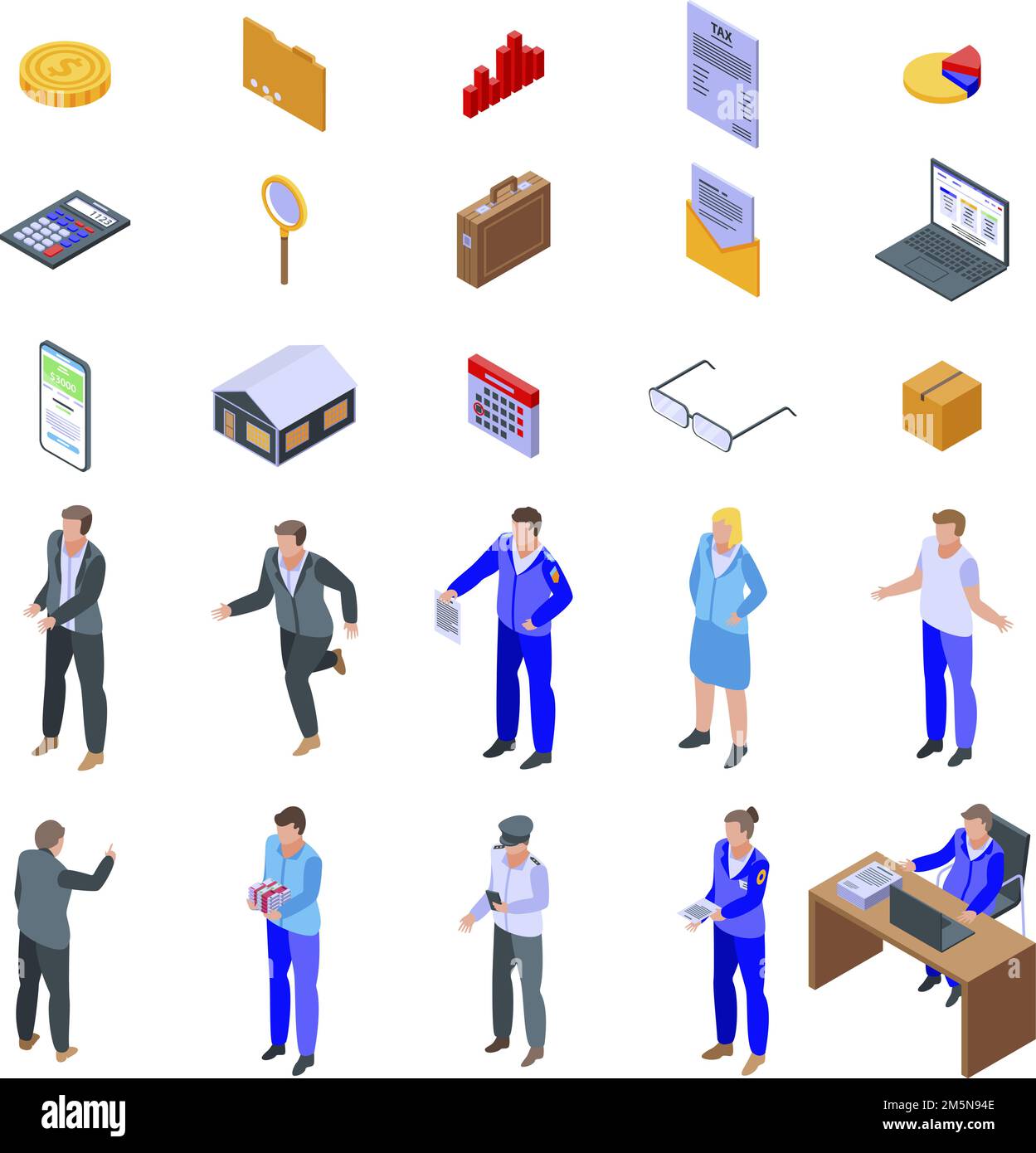 Tax inspector icons set. Isometric set of tax inspector vector icons ...