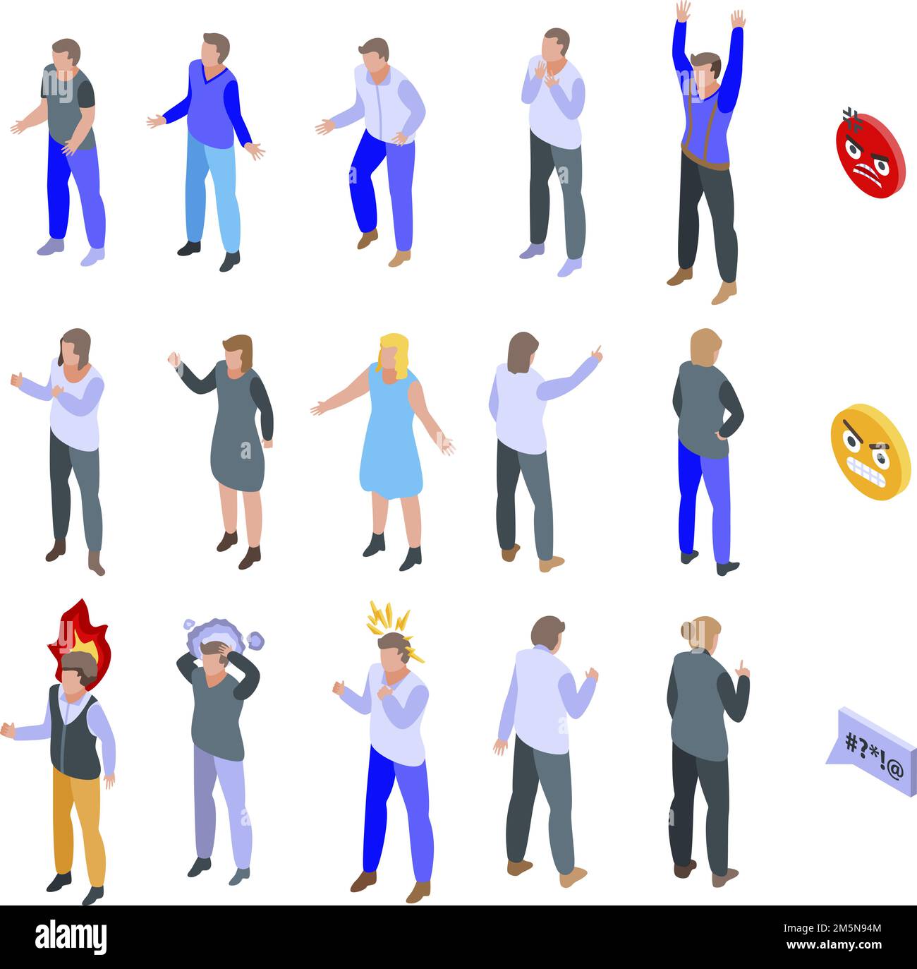 Rage icons set. Isometric set of rage vector icons for web design ...