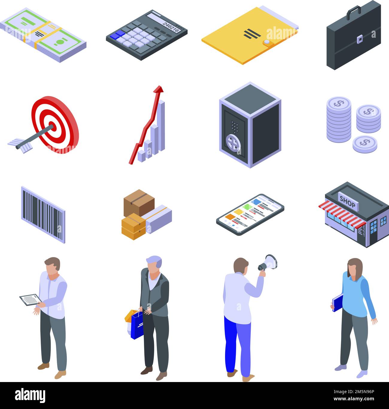 Purchasing manager icons set. Isometric set of purchasing manager ...