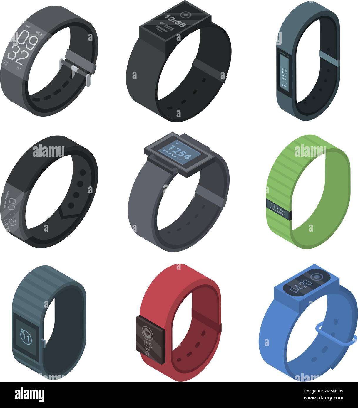 Fitness tracker icons set. Isometric set of fitness tracker vector ...