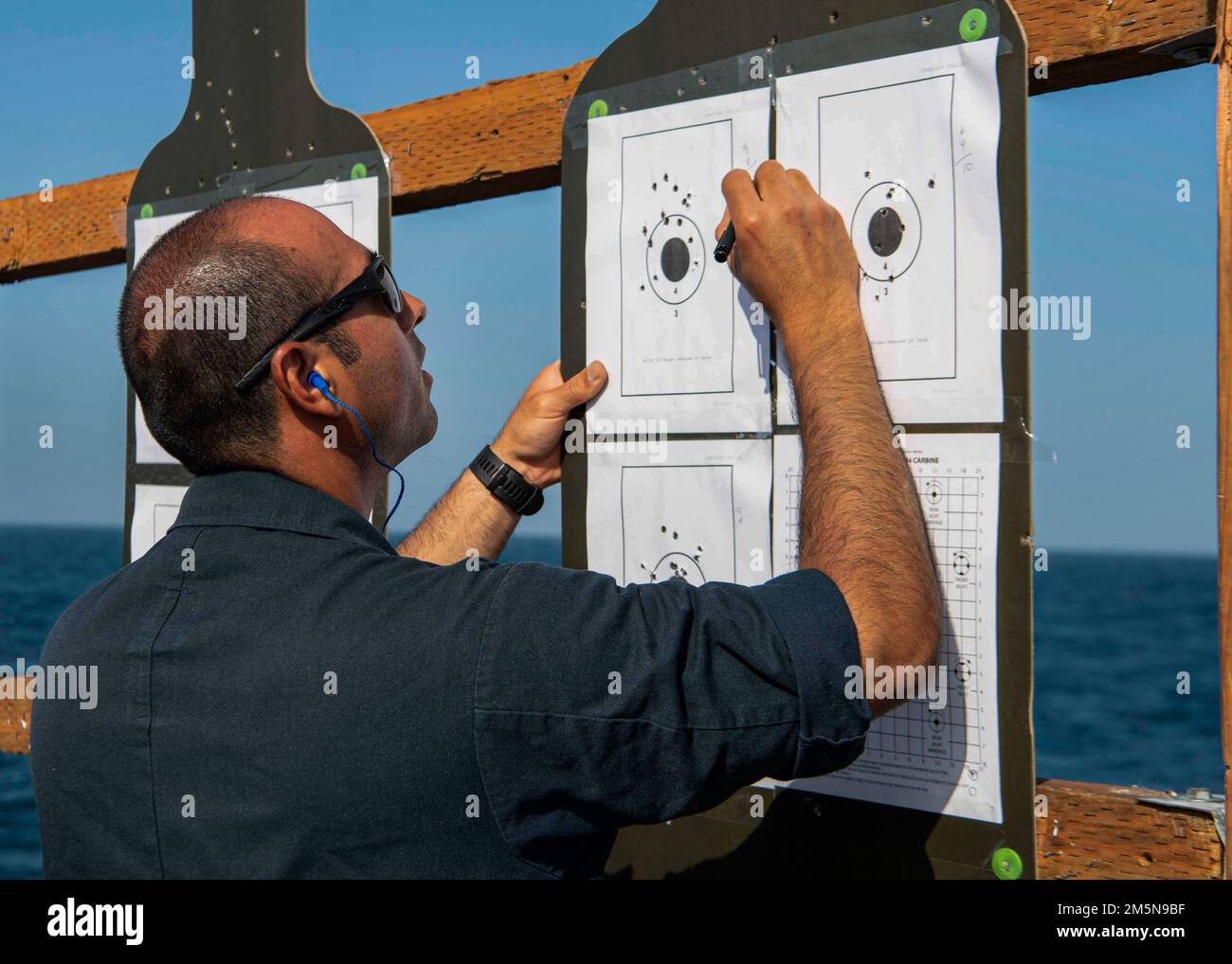 ARABIAN GULF (March 29, 2022) Chief Gunner’s Mate Enrique Cruz tallies ...