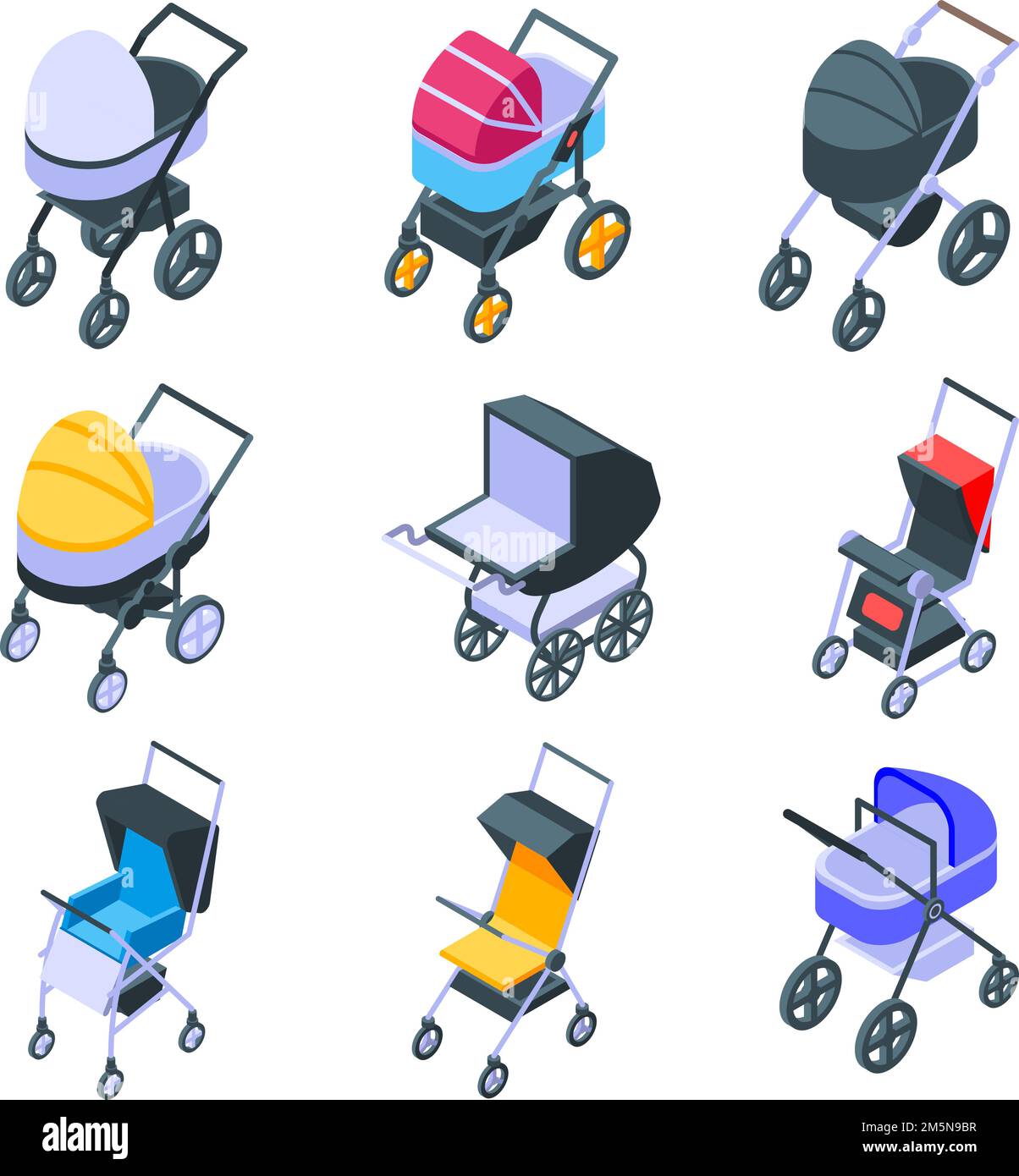 Pram icons set. Isometric set of pram vector icons for web design ...