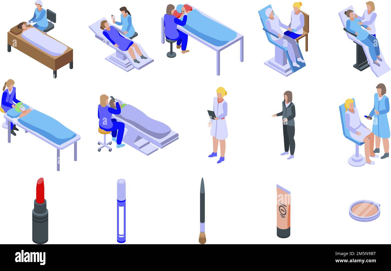 Beautician icons set. Isometric set of beautician vector icons for web ...