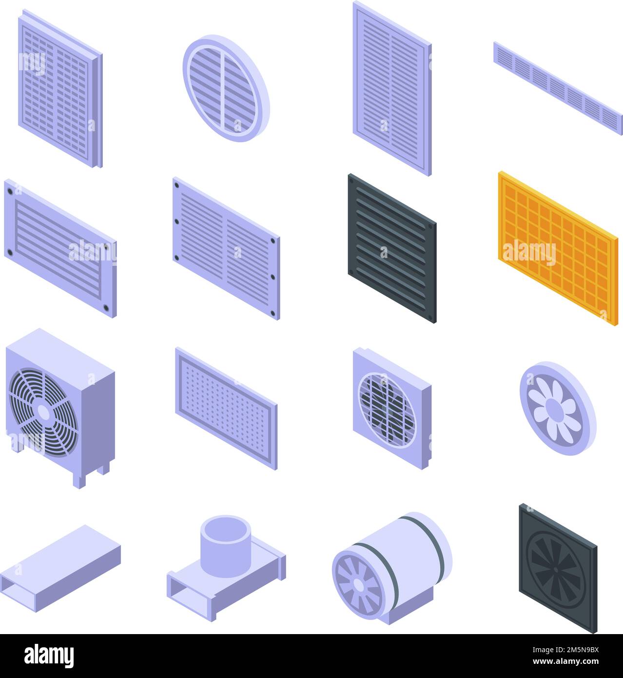 Ventilation icons set. Isometric set of ventilation vector icons for ...