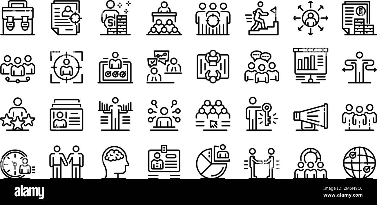 Recruiter icons set. Outline set of recruiter vector icons for web ...