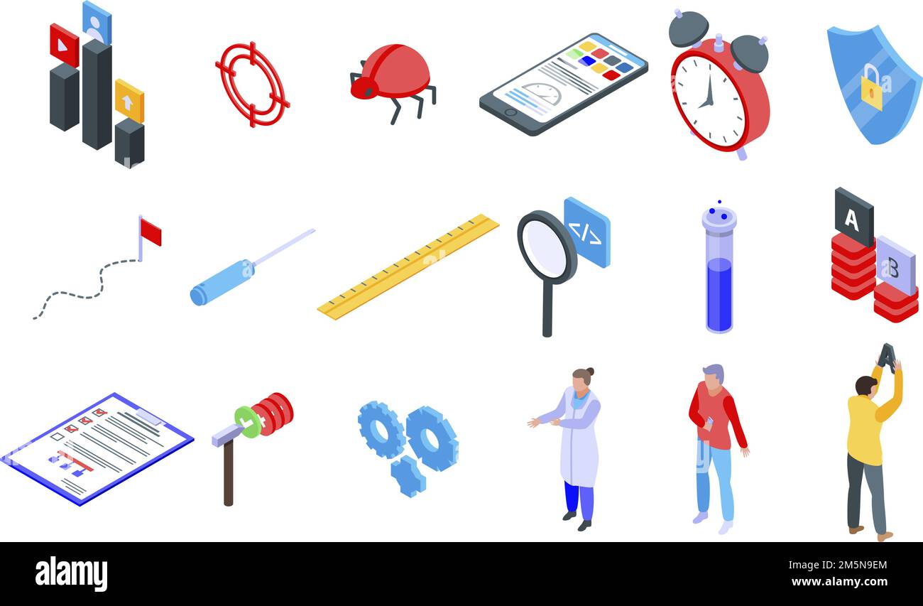 Testing software icons set. Isometric set of testing software vector ... Testing software icons set. Isometric set of testing software vector ...