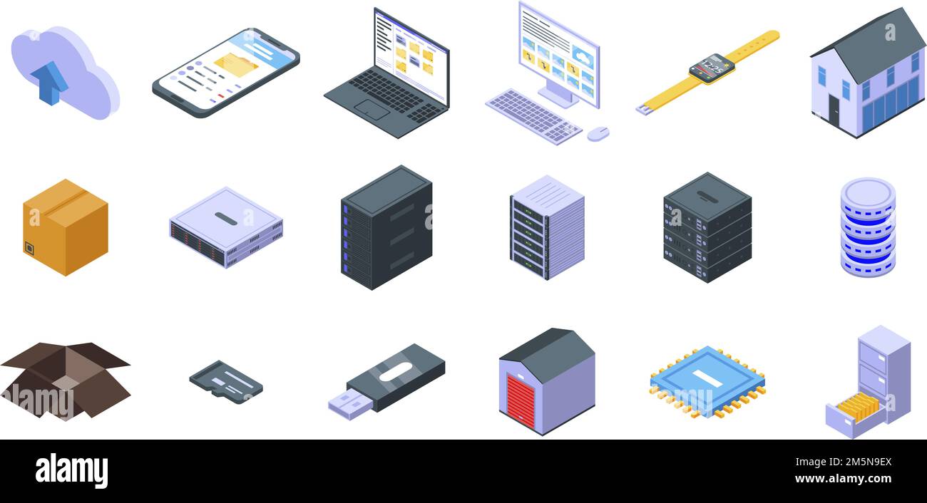 Storage icons set. Isometric set of storage vector icons for web design ...