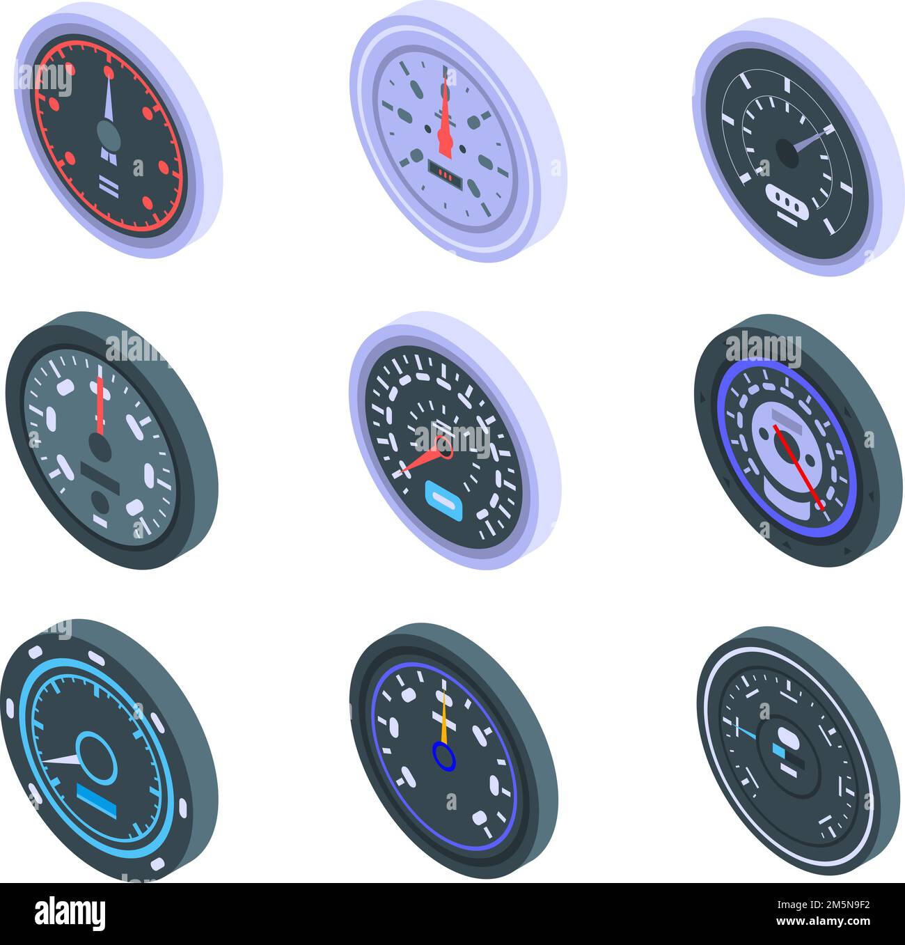 Speedometer icons set. Isometric set of speedometer vector icons for ... Speedometer icons set. Isometric set of speedometer vector icons for ...