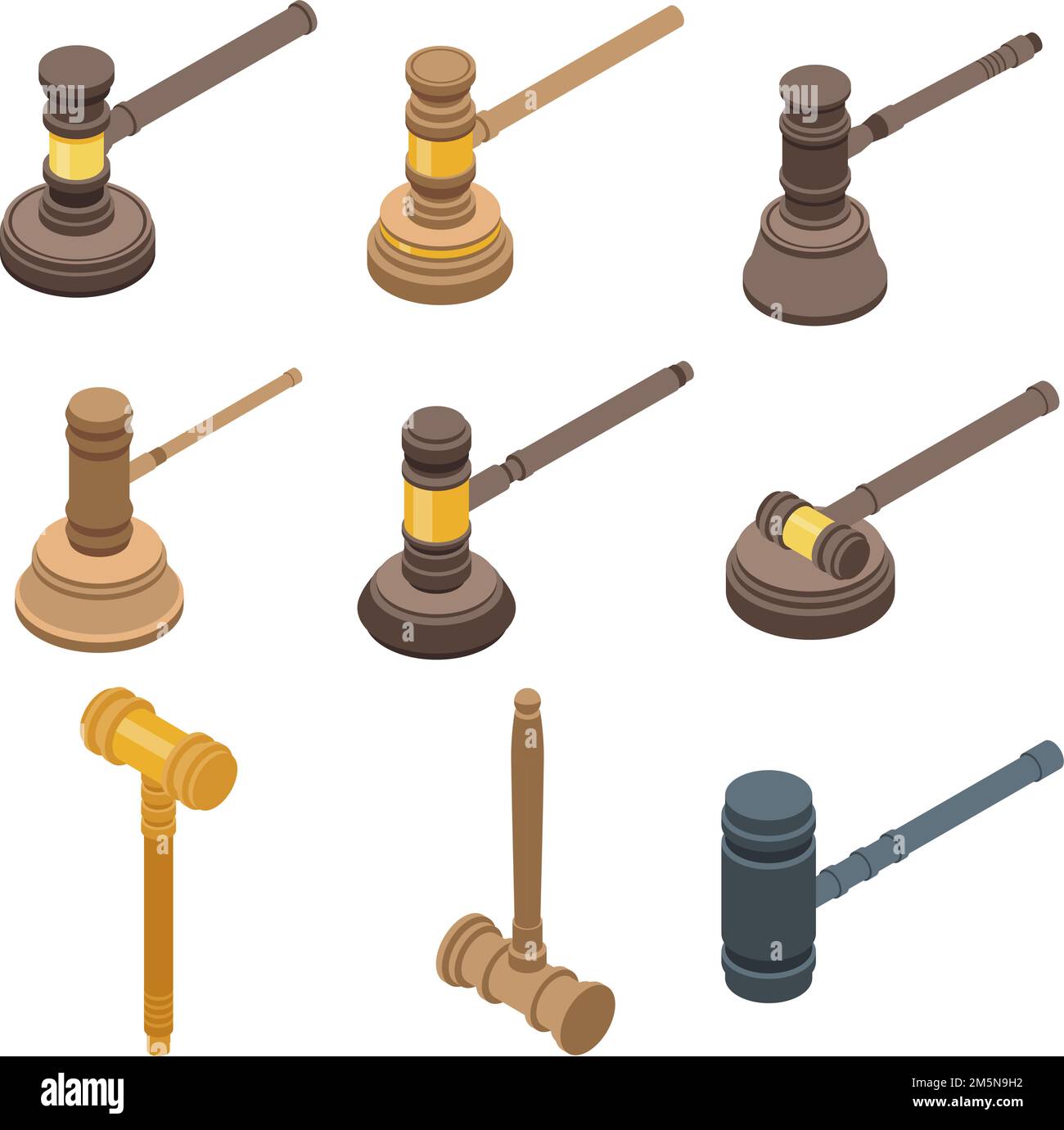 Judge hammer icons set. Isometric set of judge hammer vector icons for ...
