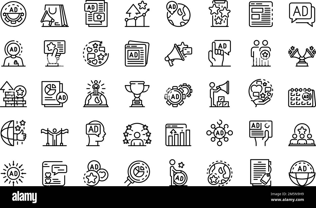 Advertising Manager icons set. Outline set of Advertising Manager ...