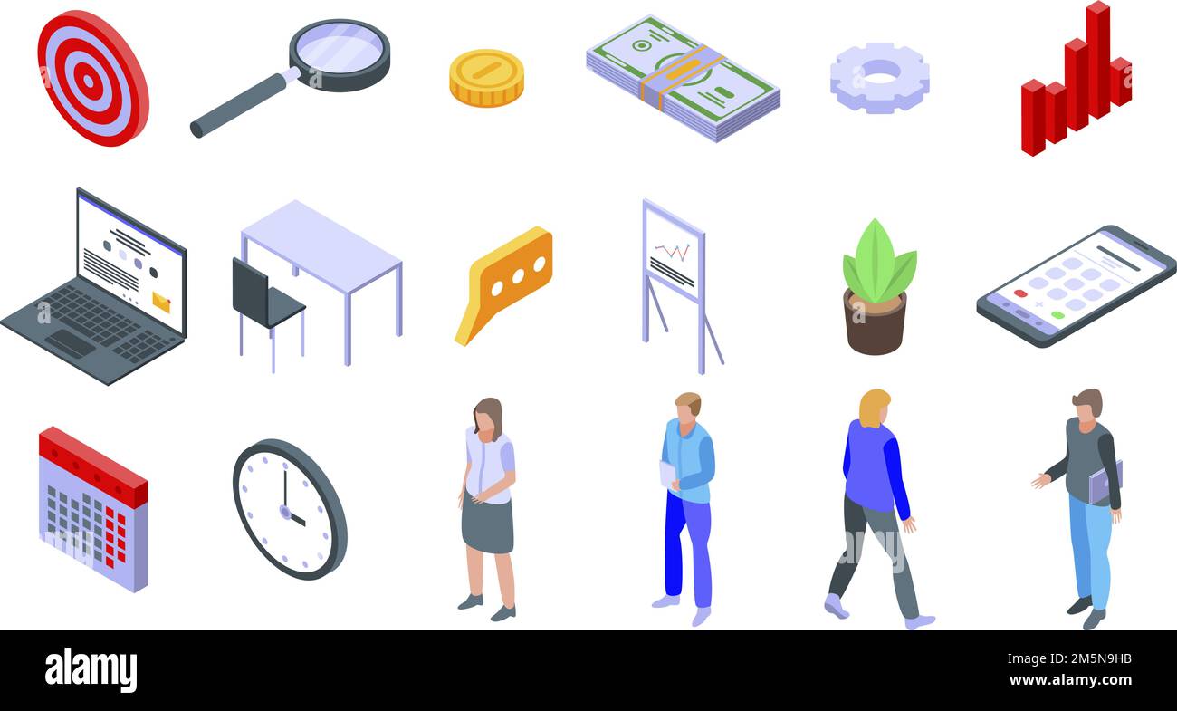 Account manager icons set. Isometric set of account manager vector ...