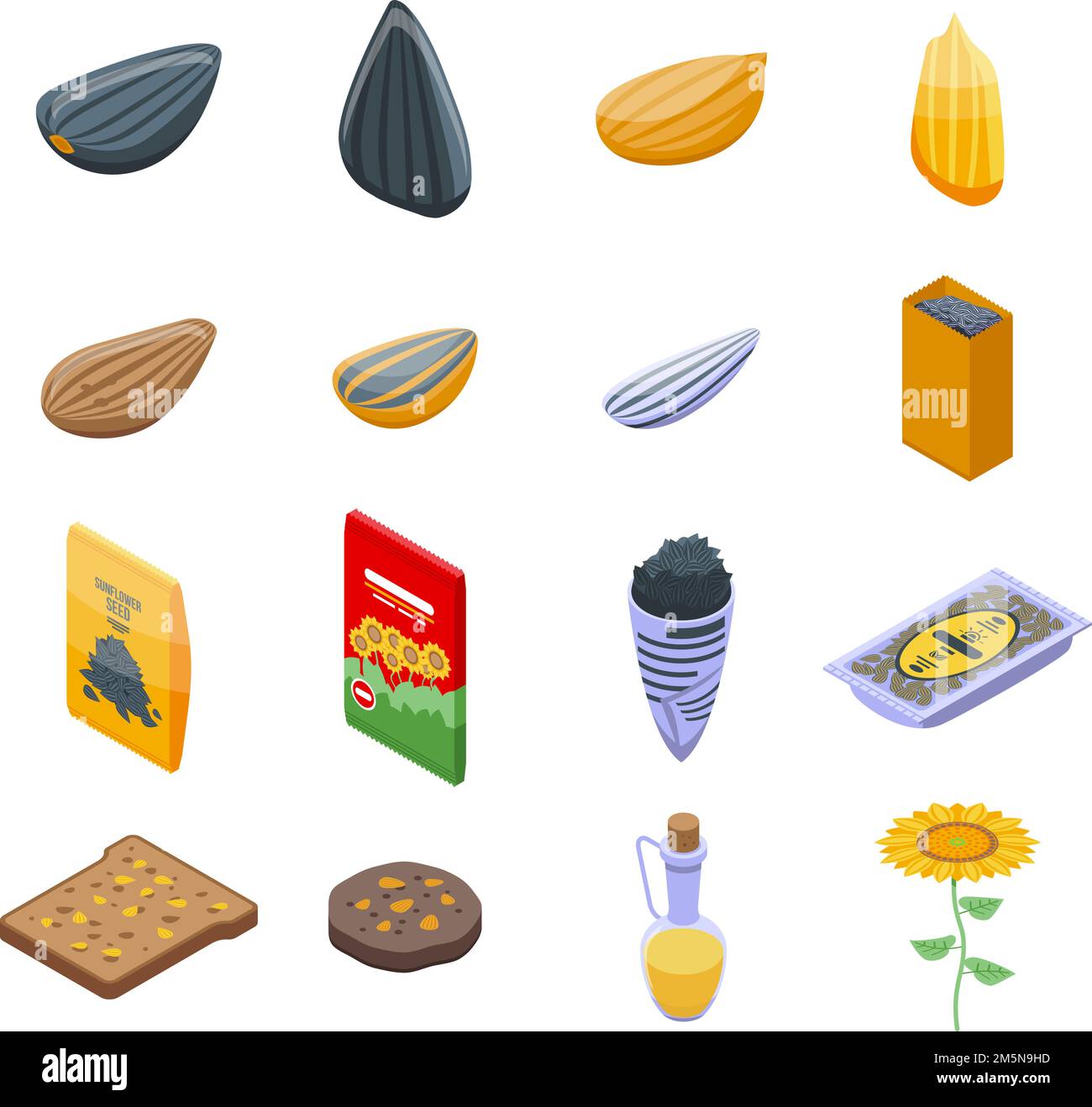 Sunflower seed icons set. Isometric set of sunflower seed vector icons ...