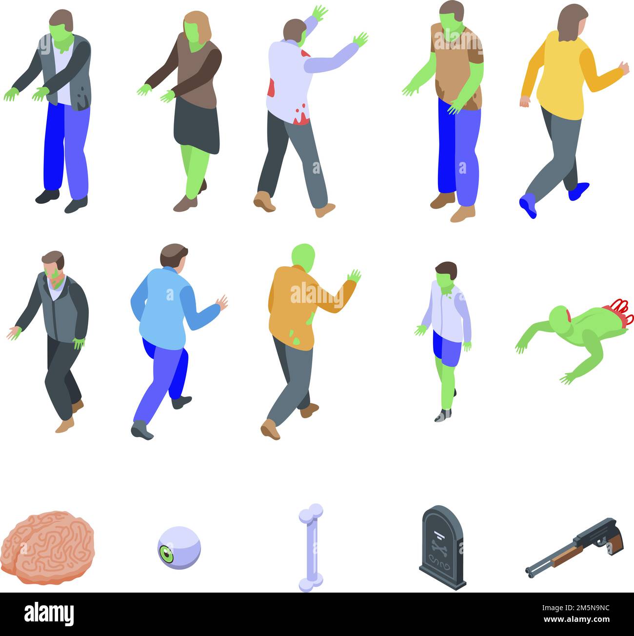 Zombie icons set. Isometric set of zombie vector icons for web design ...