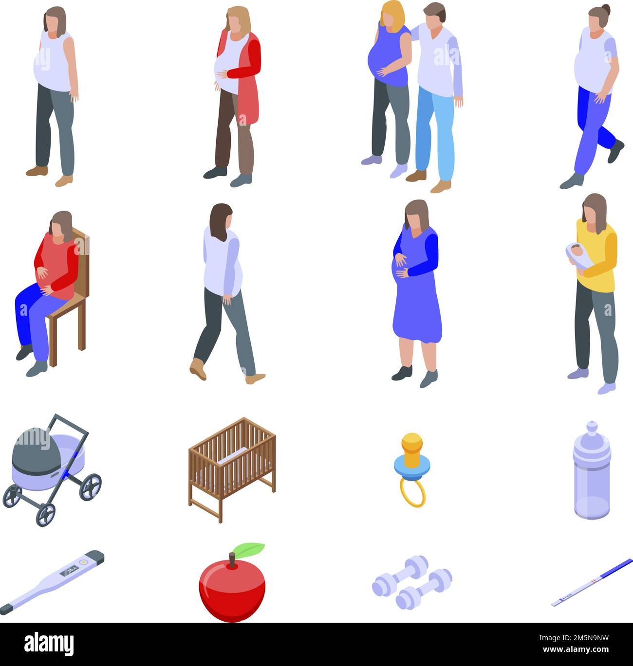 Pregnant icons set. Isometric set of pregnant vector icons for web ...