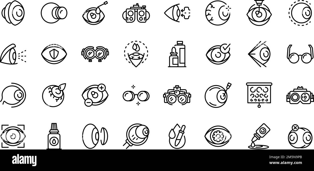 Optician icons set. Outline set of optician vector icons for web design ...