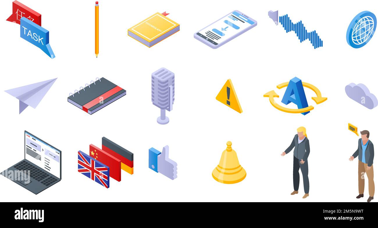 Translator icons set. Isometric set of translator vector icons for web ...