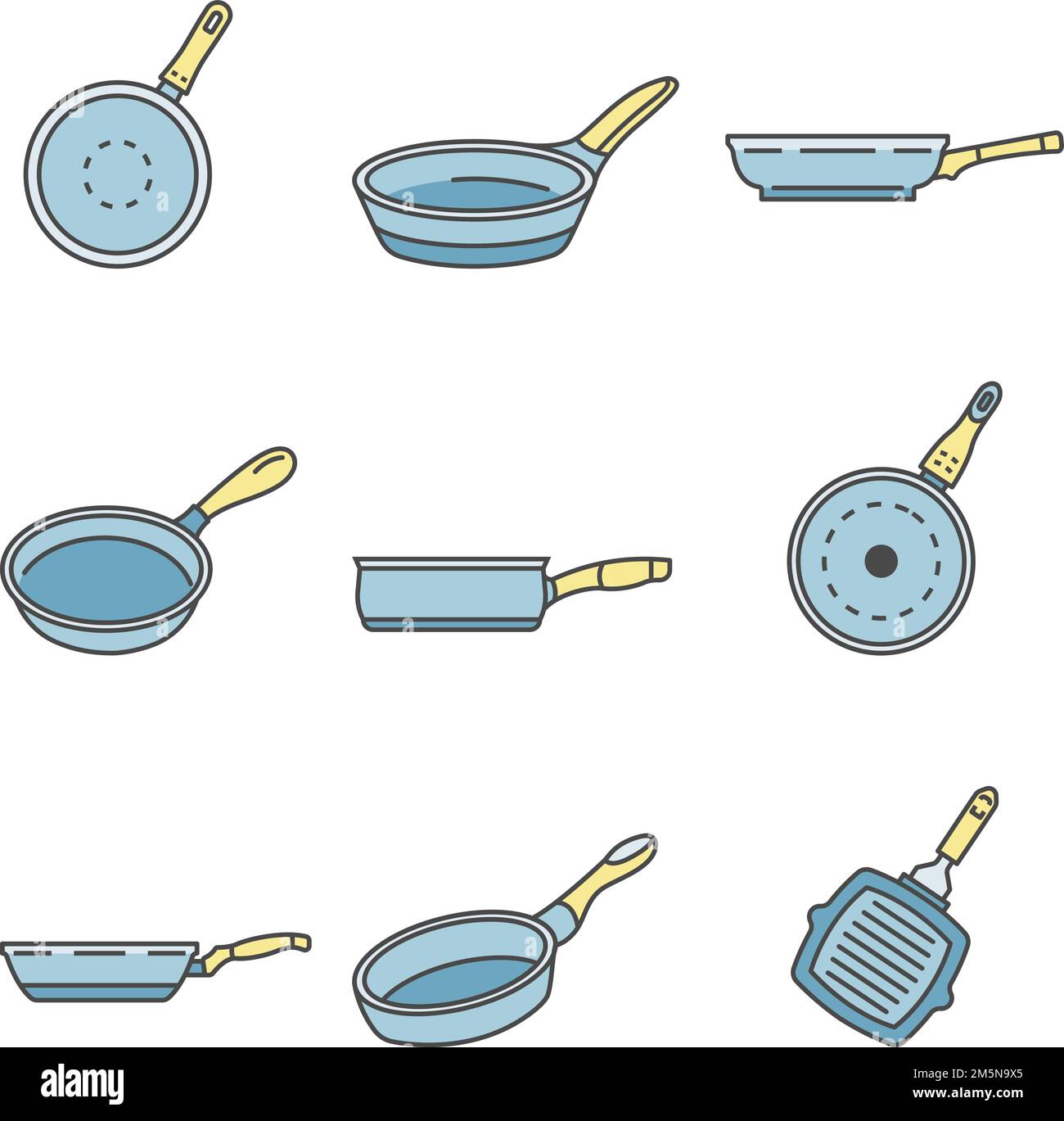 Griddle pan icon set. Outline set of griddle pan vector icons for web ...