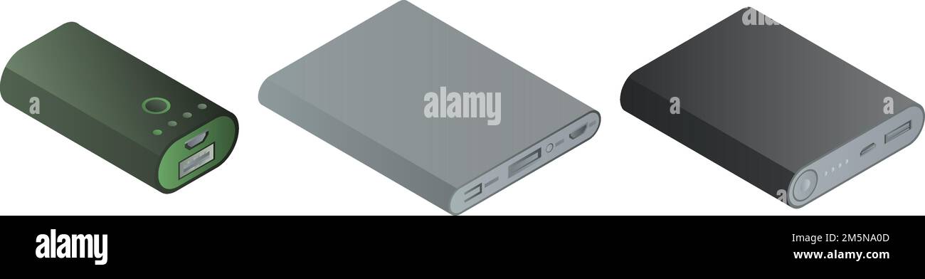 Power bank icons set. Isometric set of power bank vector icons for web ...