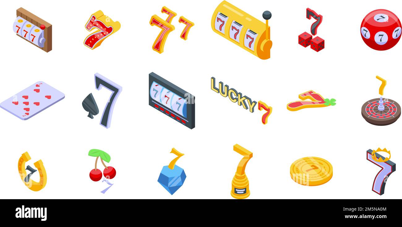Lucky 7 icons set. Isometric set of lucky 7 vector icons for web design ...