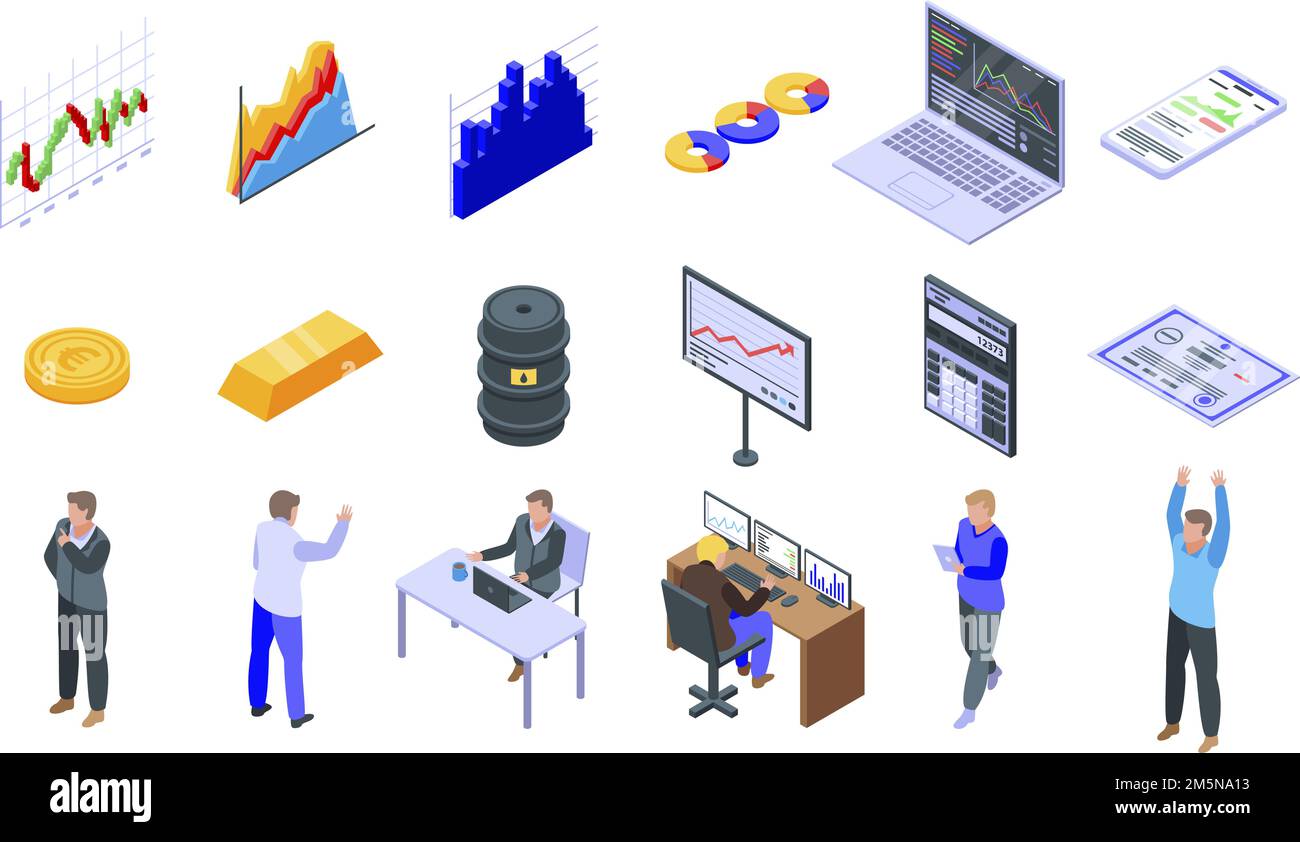 Trader icons set. Isometric set of trader vector icons for web design isolated on white ...