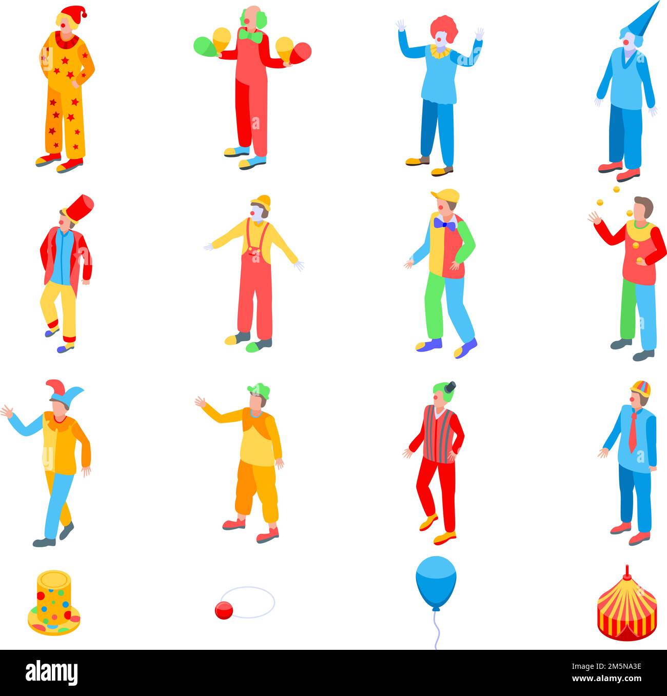 Clown icons set. Isometric set of clown vector icons for web design ...
