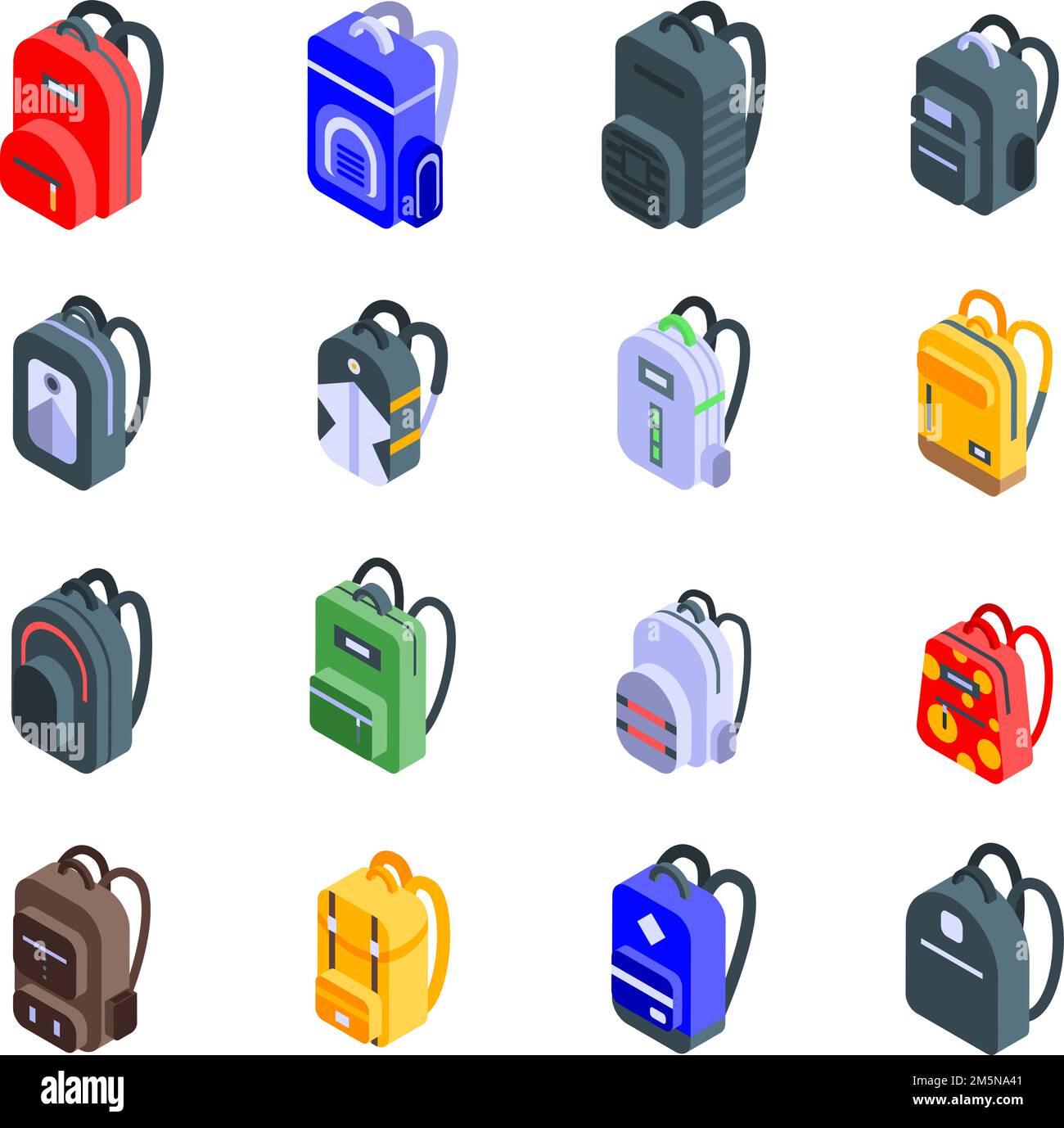 Backpack icons set. Isometric set of backpack vector icons for web ...