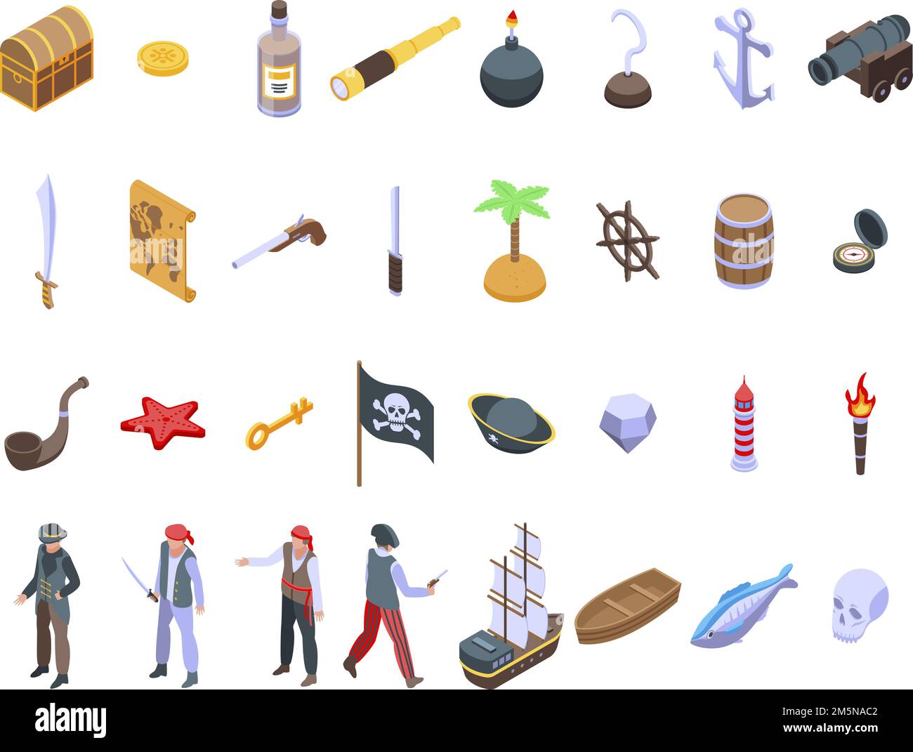 Pirate icons set. Isometric set of pirate vector icons for web design ...