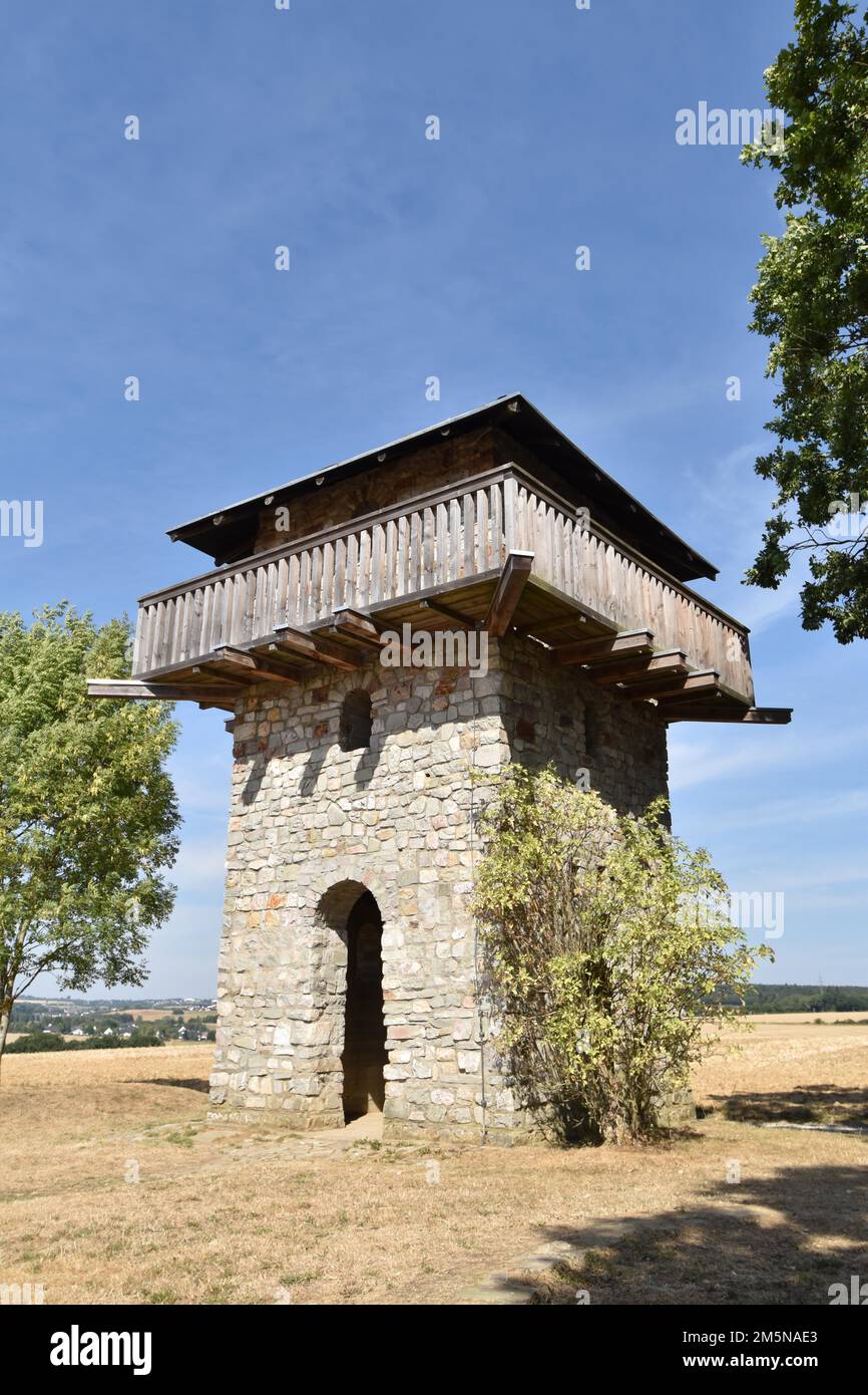 Reconstructed Roman watchtower on the Ausonius Road near the village of ...