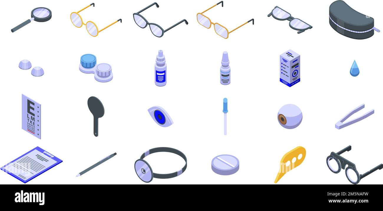 Optician icons set. Isometric set of optician vector icons for web ...