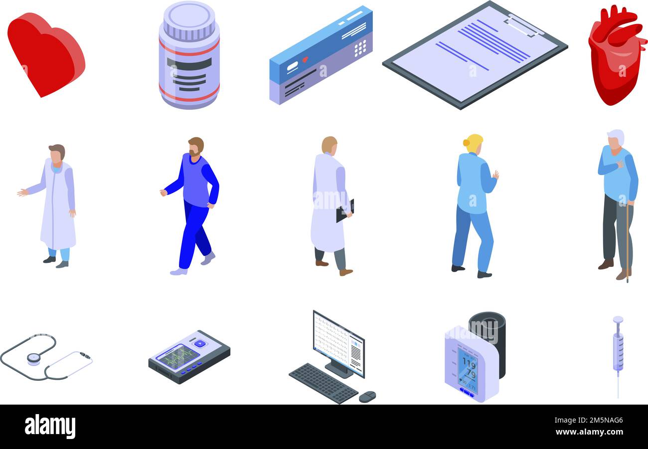 Cardiologist icons set. Isometric set of cardiologist vector icons for ...