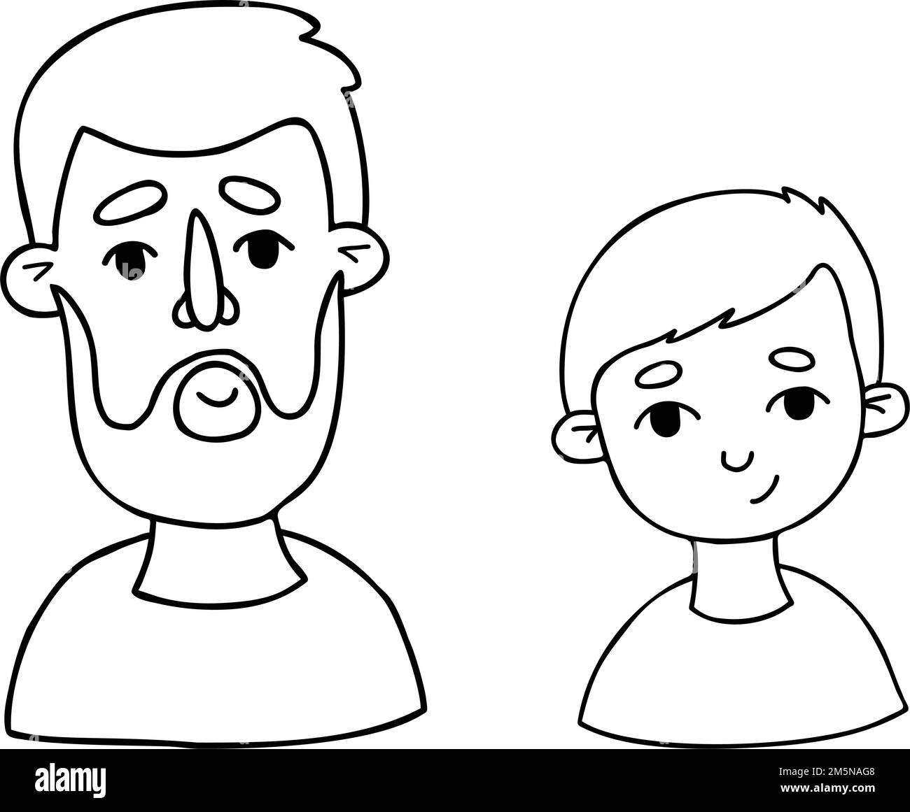 Happy Male faces. Portraits of father and son. Vector Outline drawings ...