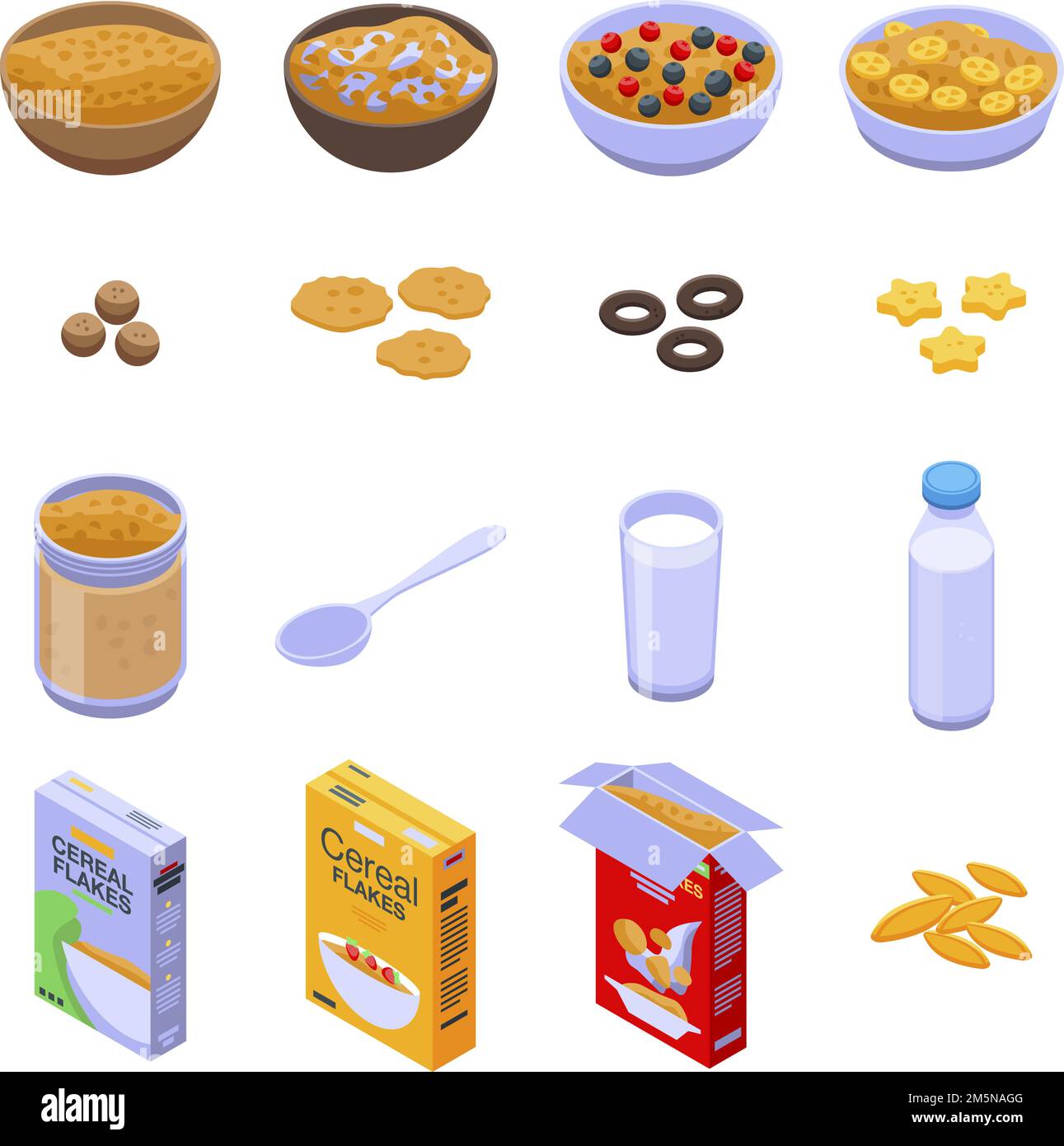Cereal flakes icons set. Isometric set of cereal flakes vector icons ...